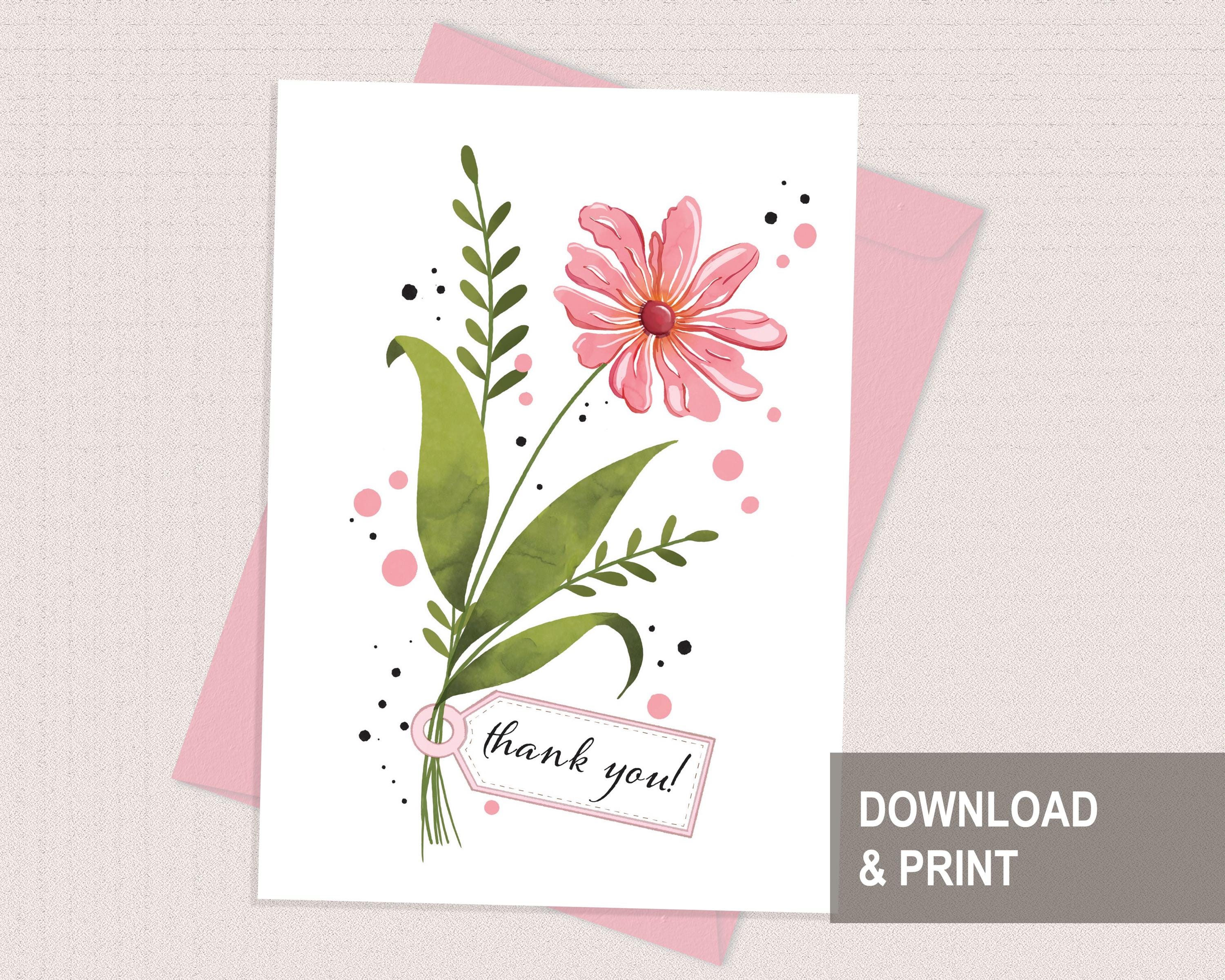 Floral Thank You Card Printable, Elegant Flower Thank You Note, Instant ...