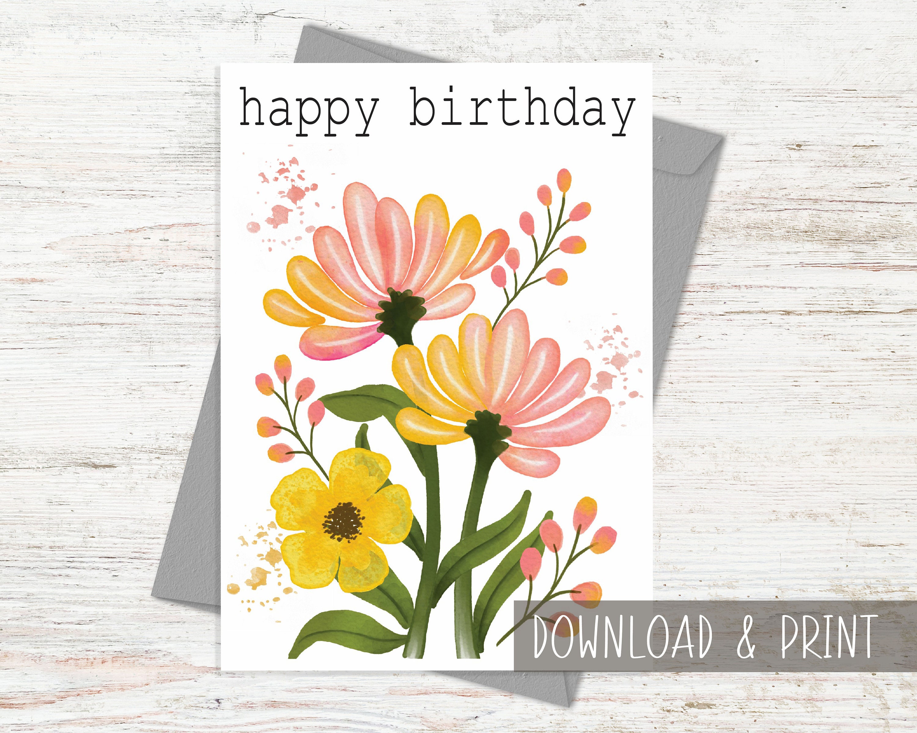 Birthday Card Digital Printable, Happy Birthday Card Digital Download ...