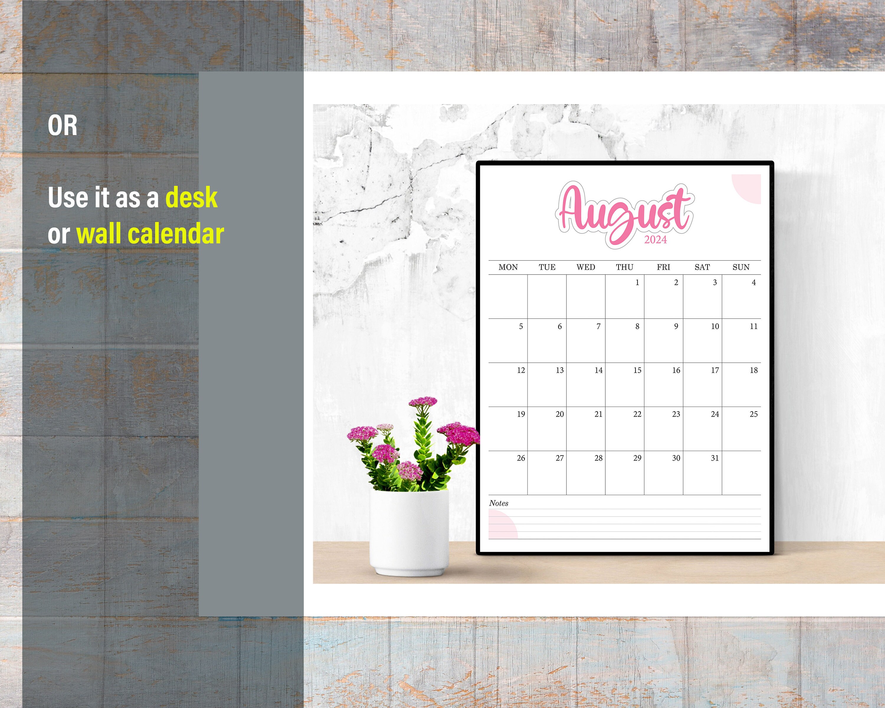 2024 Printable Calendar, Desk and Wall Calendar, Watercolor Monthly ...