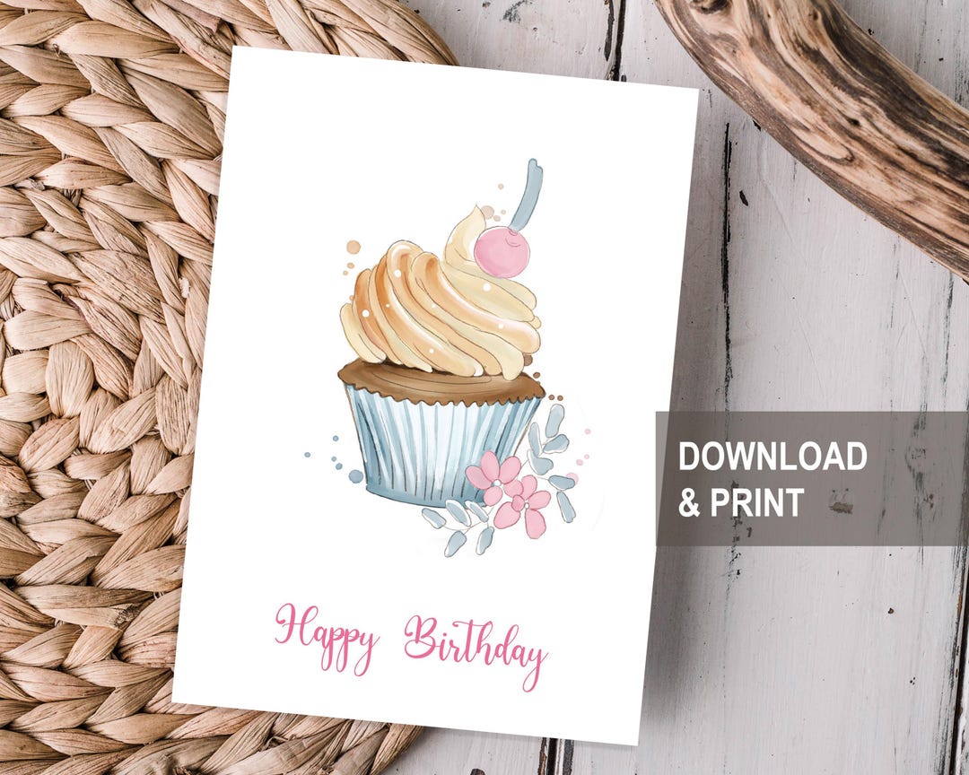 Birthday Cupcake Card Printable, Celebration Cake Happy Birthday ...
