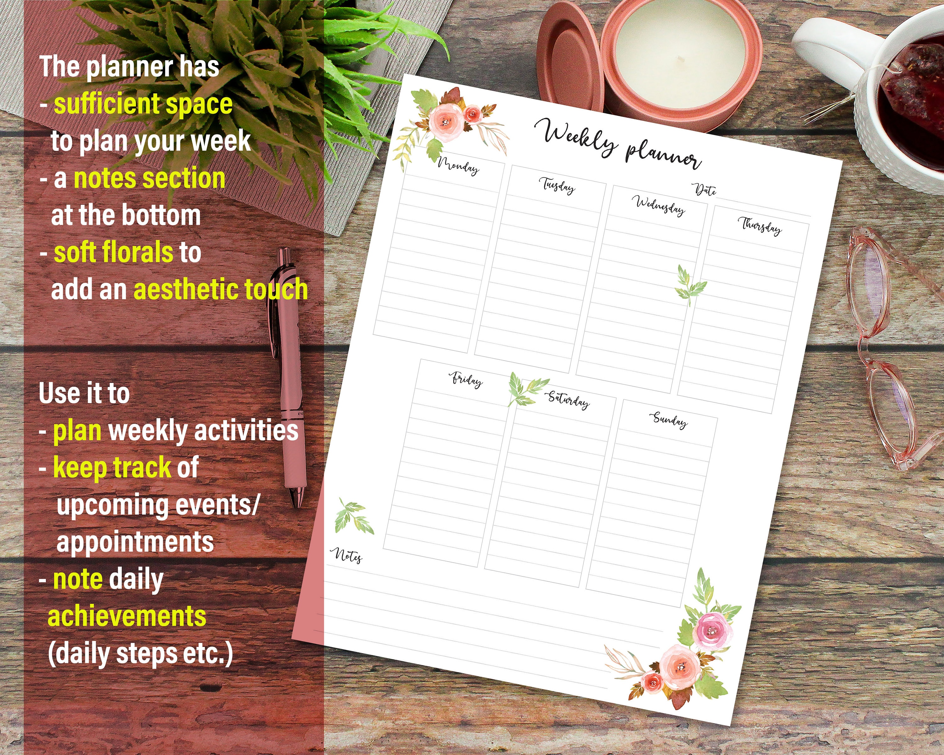 Weekly Planner Printable Floral, Weekly to Do List Printable, Weekly ...