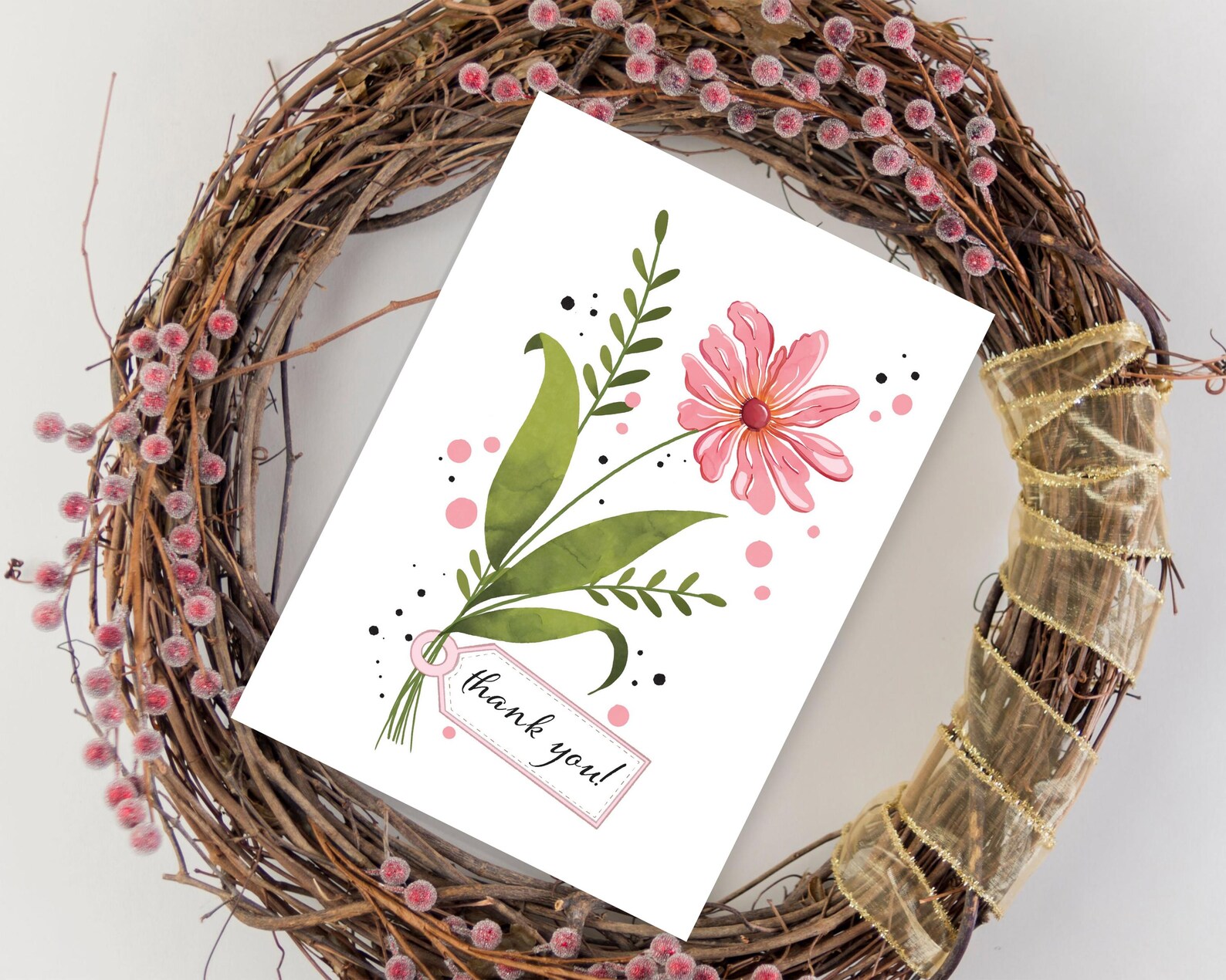 Floral Thank You Card Printable, Elegant Flower Thank You Note, Instant ...