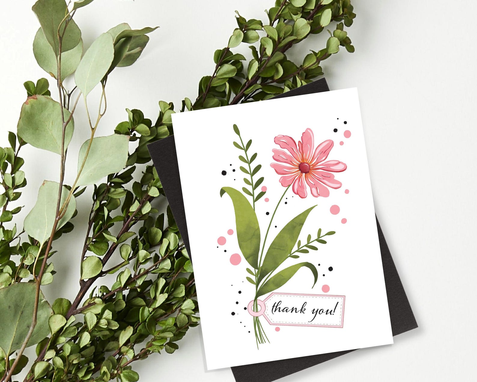 Floral Thank You Card Printable, Elegant Flower Thank You Note, Instant ...