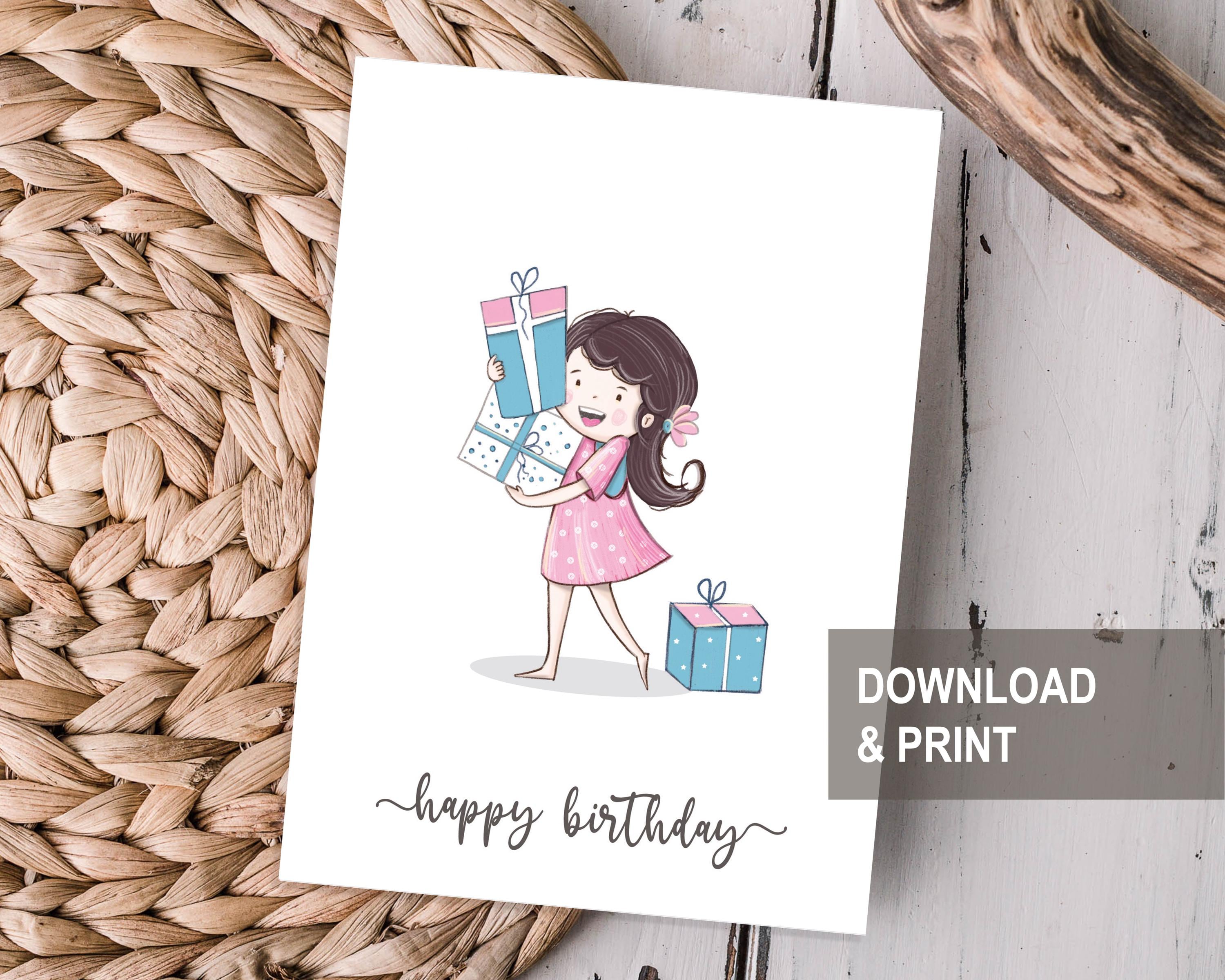 Cute Girl Happy Birthday Card Printable, Birthday Gift Printable Card ...