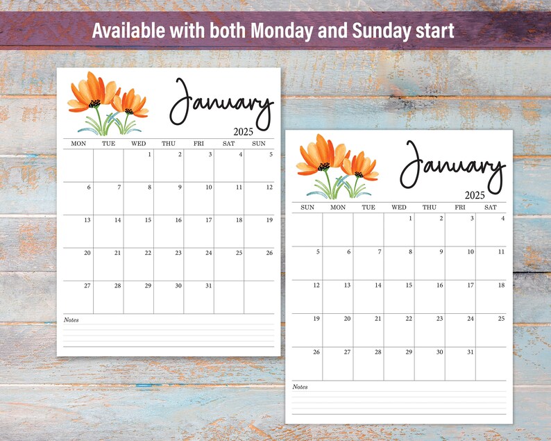 2025 Calendar Printable Download, Watercolor Floral Monthly Calendar ...
