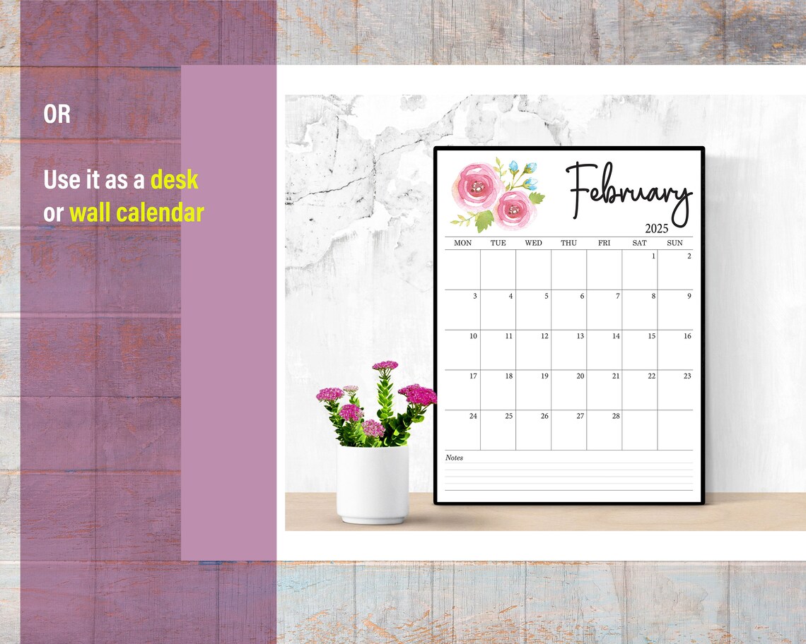 2025 Calendar Printable Download, Watercolor Floral Monthly Calendar ...