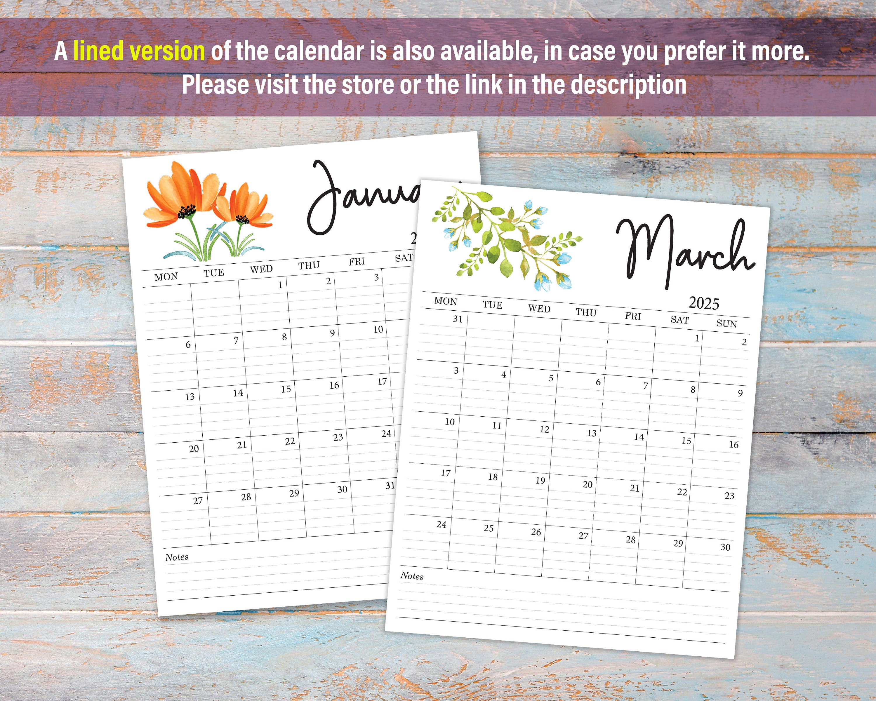 2025 Calendar Printable Download, Watercolor Floral Monthly Calendar ...