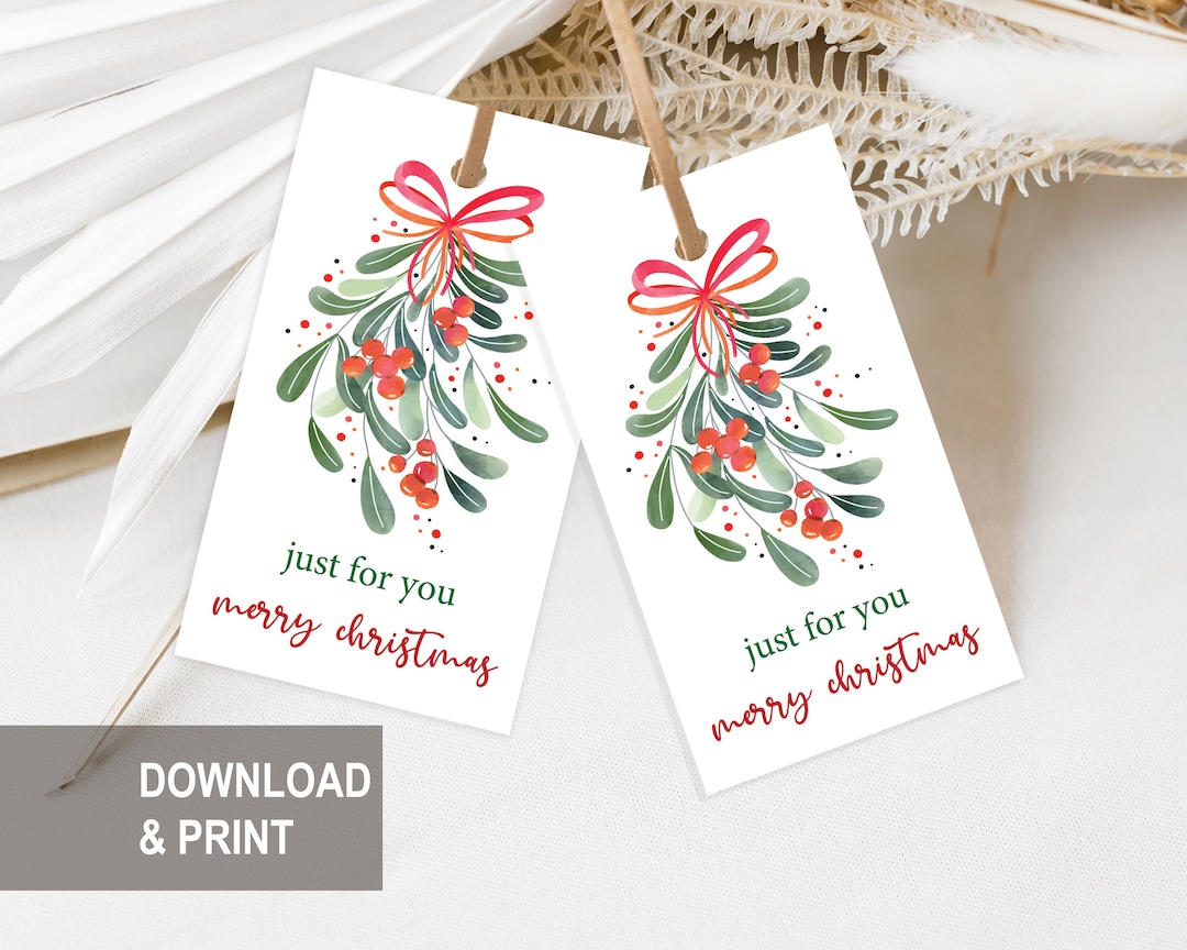 Printable Christmas Mistletoe Gift Tag, Merry Christmas Gift Tag ...