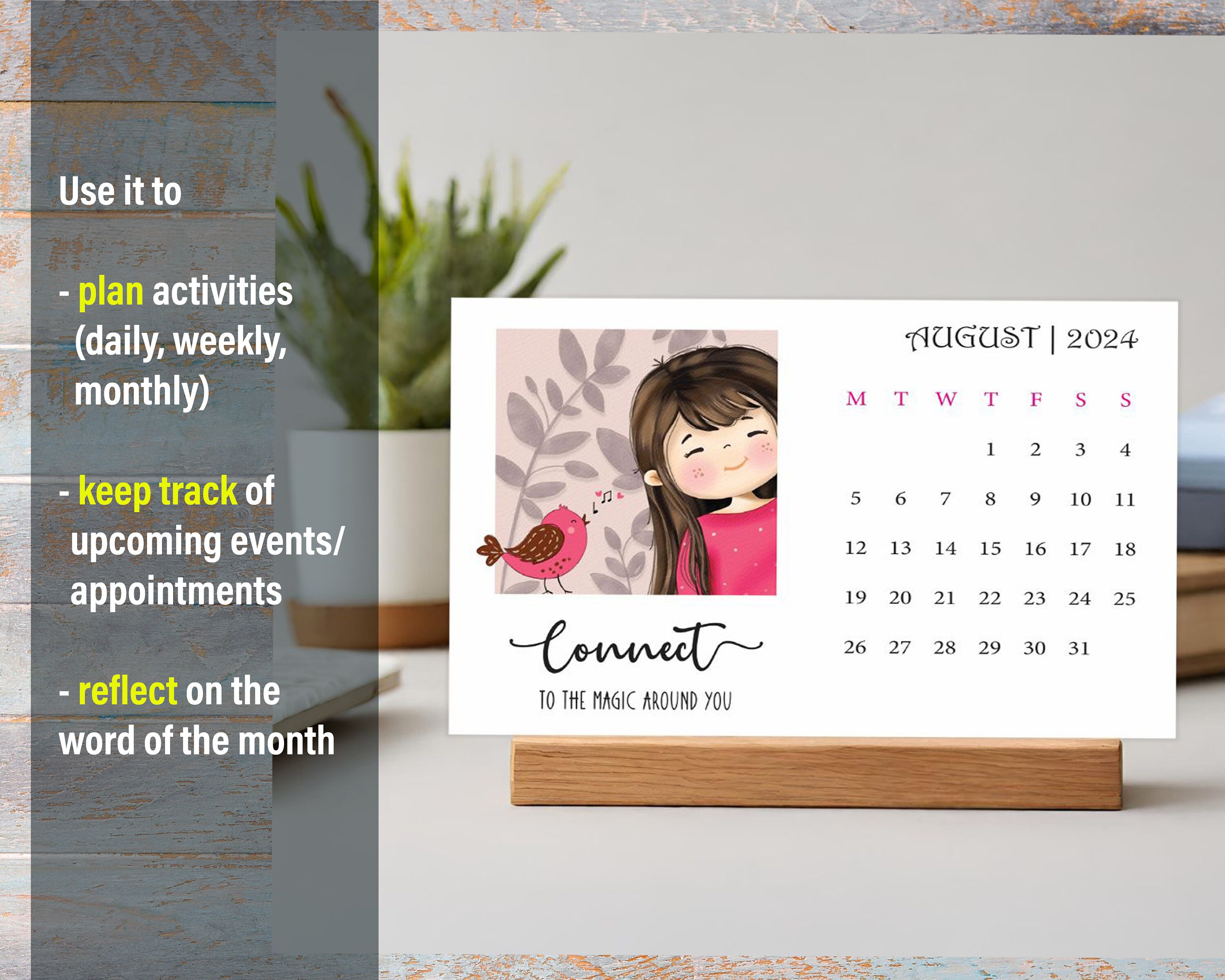 2024 Desk Calendar Printable, Mini Calendar 2024, Illustrated Calendar ...