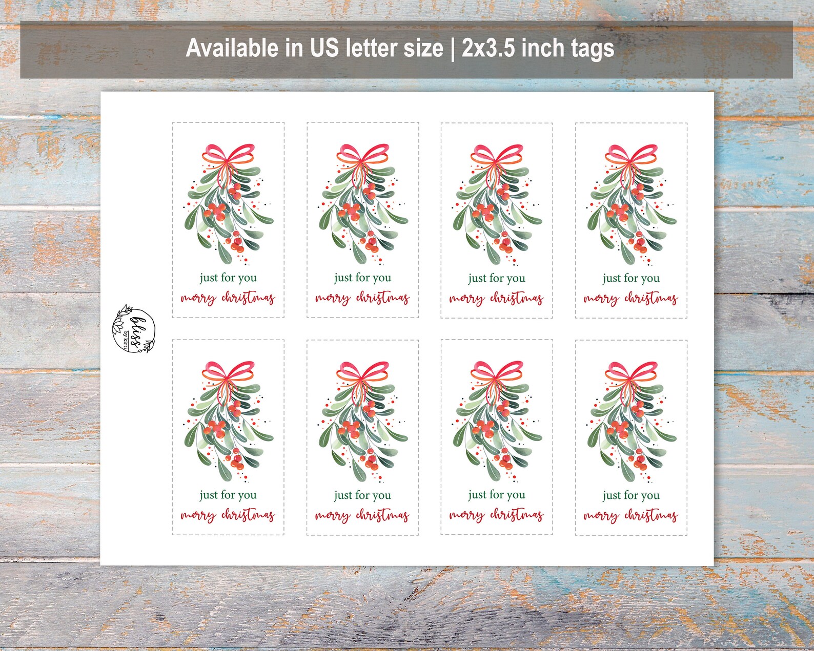 Printable Christmas Mistletoe Gift Tag, Merry Christmas Gift Tag ...