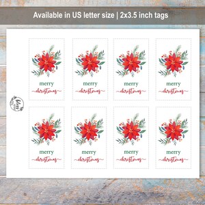 Poinsettia Christmas Gift Tag Printable, Merry Christmas Gift Tag ...