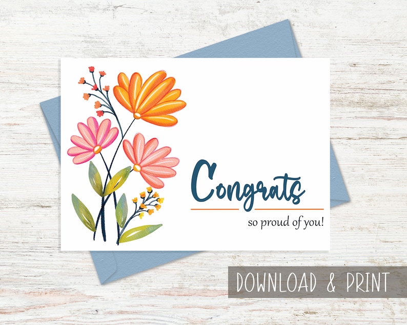 Congratulations Card Printable for New Job and Promotion, Congrats Printable Card, Graduation ...