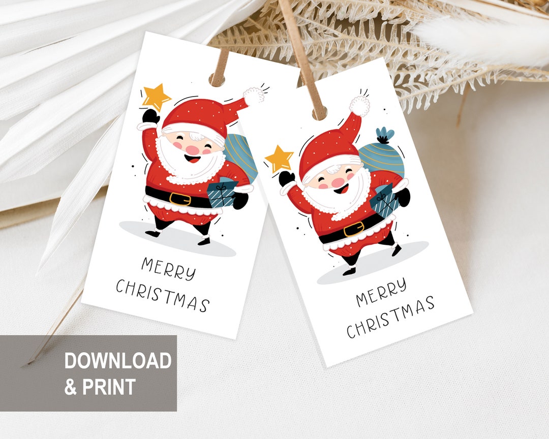 Printable Christmas Santa Gift Tag, Merry Christmas Gift Tag Printable ...