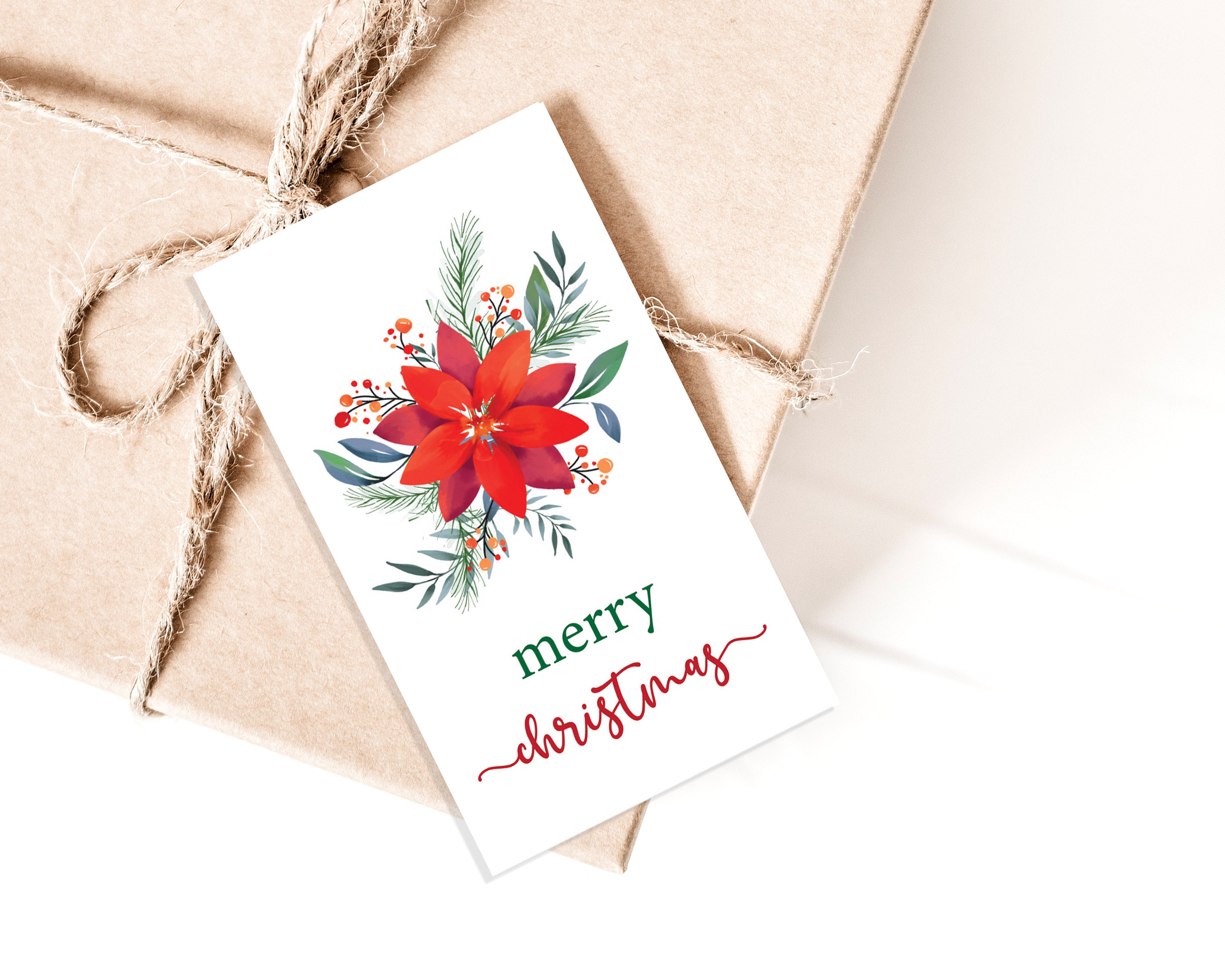 Poinsettia Christmas Gift Tag Printable, Merry Christmas Gift Tag ...