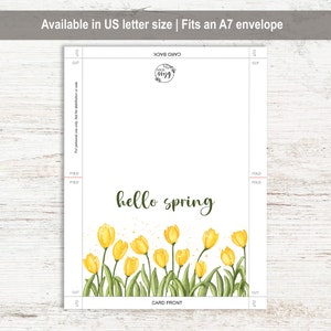 Hello Spring Card With Yellow Tulips, Printable Happy Spring Card ...