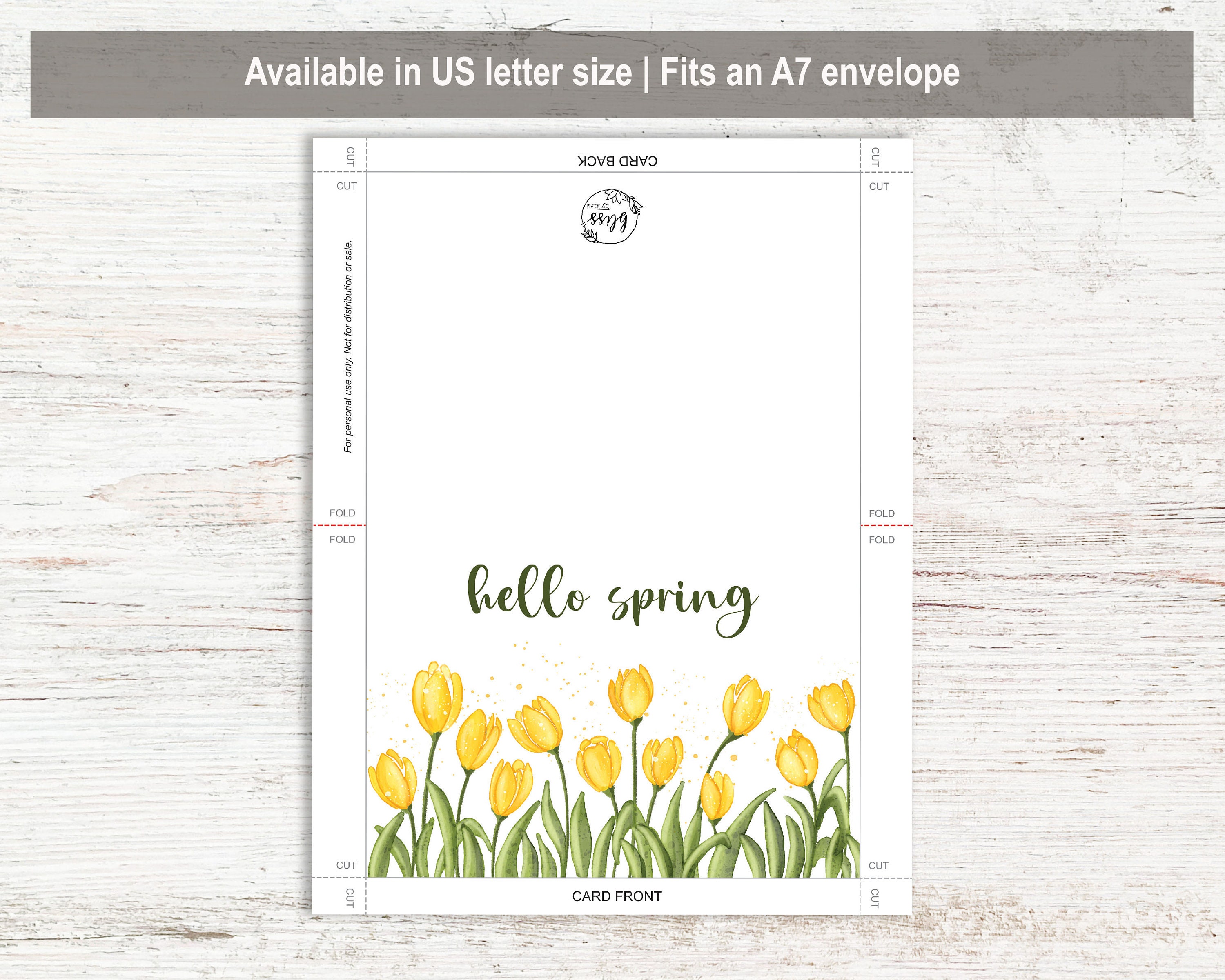 Hello Spring Card With Yellow Tulips, Printable Happy Spring Card ...