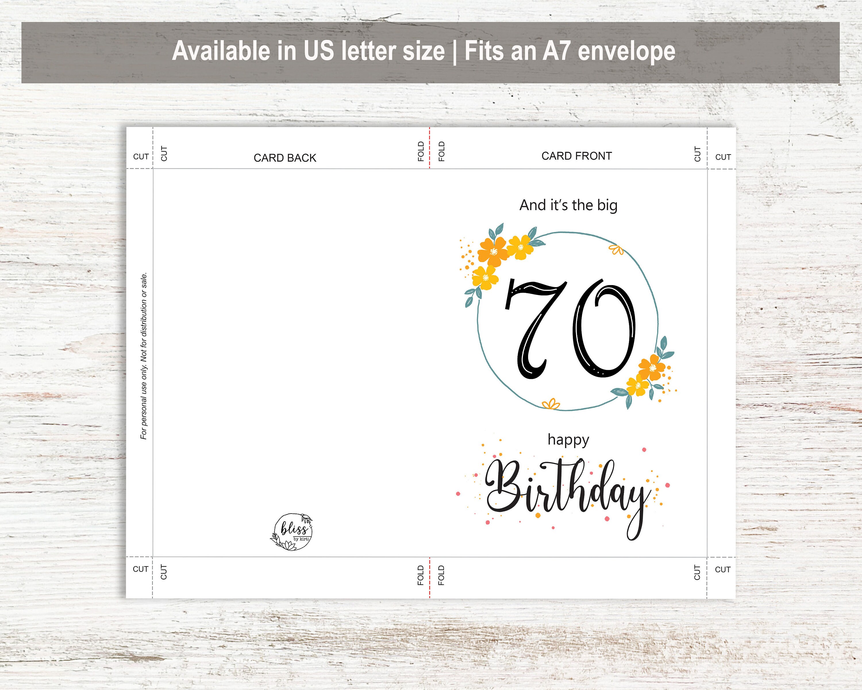 70th Birthday Card, 70th Birthday Printable, Turning 70 Birthday Card ...