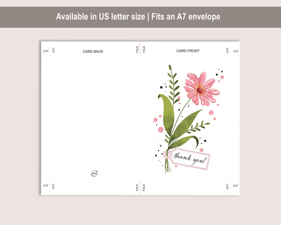 Floral Thank You Card Printable, Elegant Flower Thank You Note, Instant ...