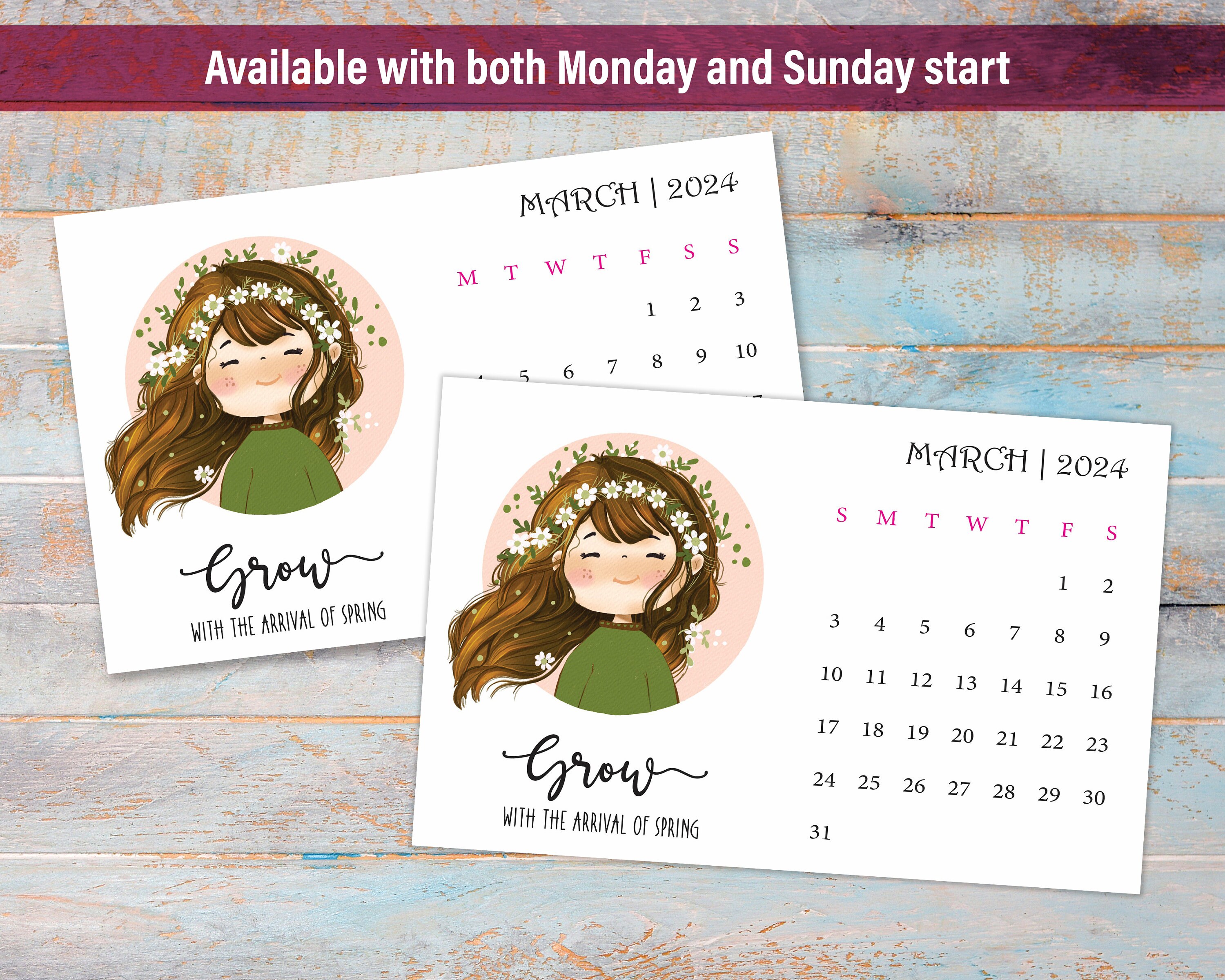 2024 Desk Calendar Printable, Mini Calendar 2024, Illustrated Calendar ...