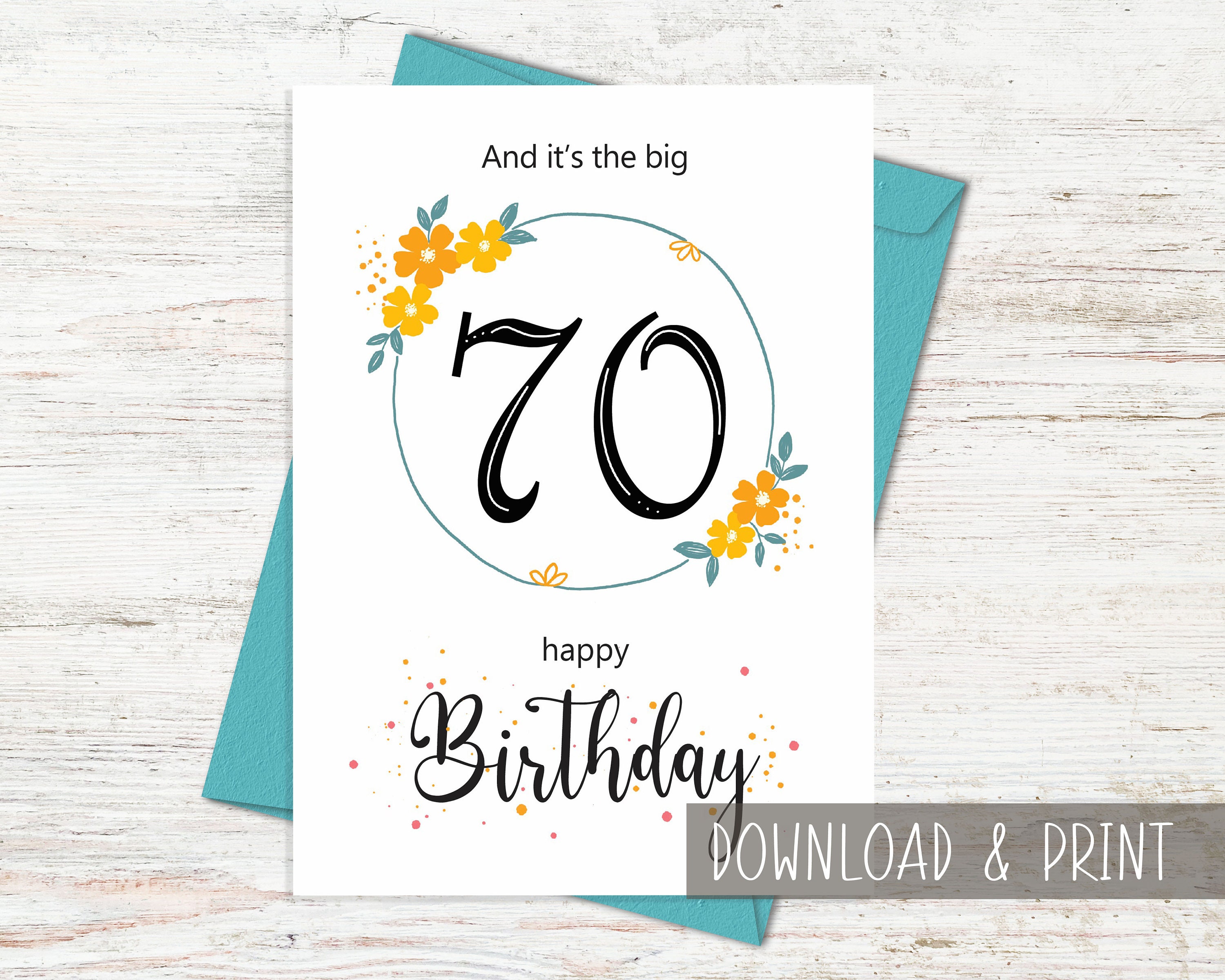 70th Birthday Card, 70th Birthday Printable, Turning 70 Birthday Card ...