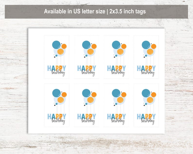 Birthday Balloons Gift Tag Printable, Happy Birthday Favor Tag ...