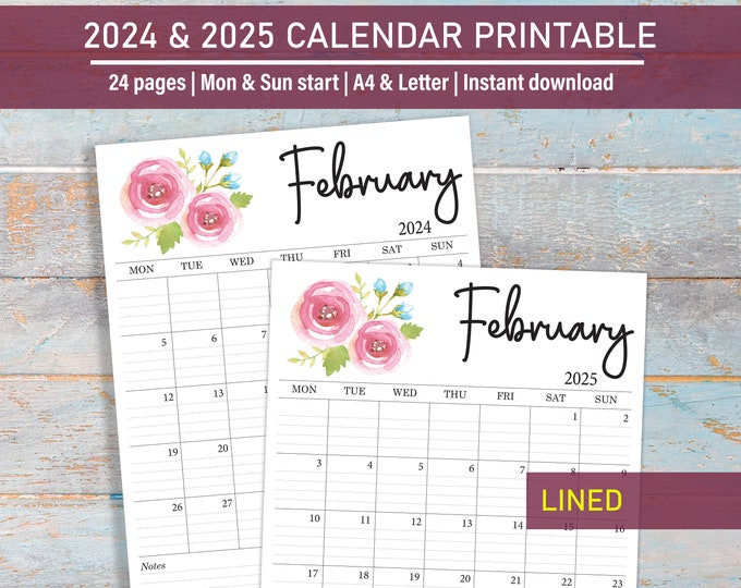 2025 Calendar Printable, 2025 Monthly Floral Calendar, Printable ...