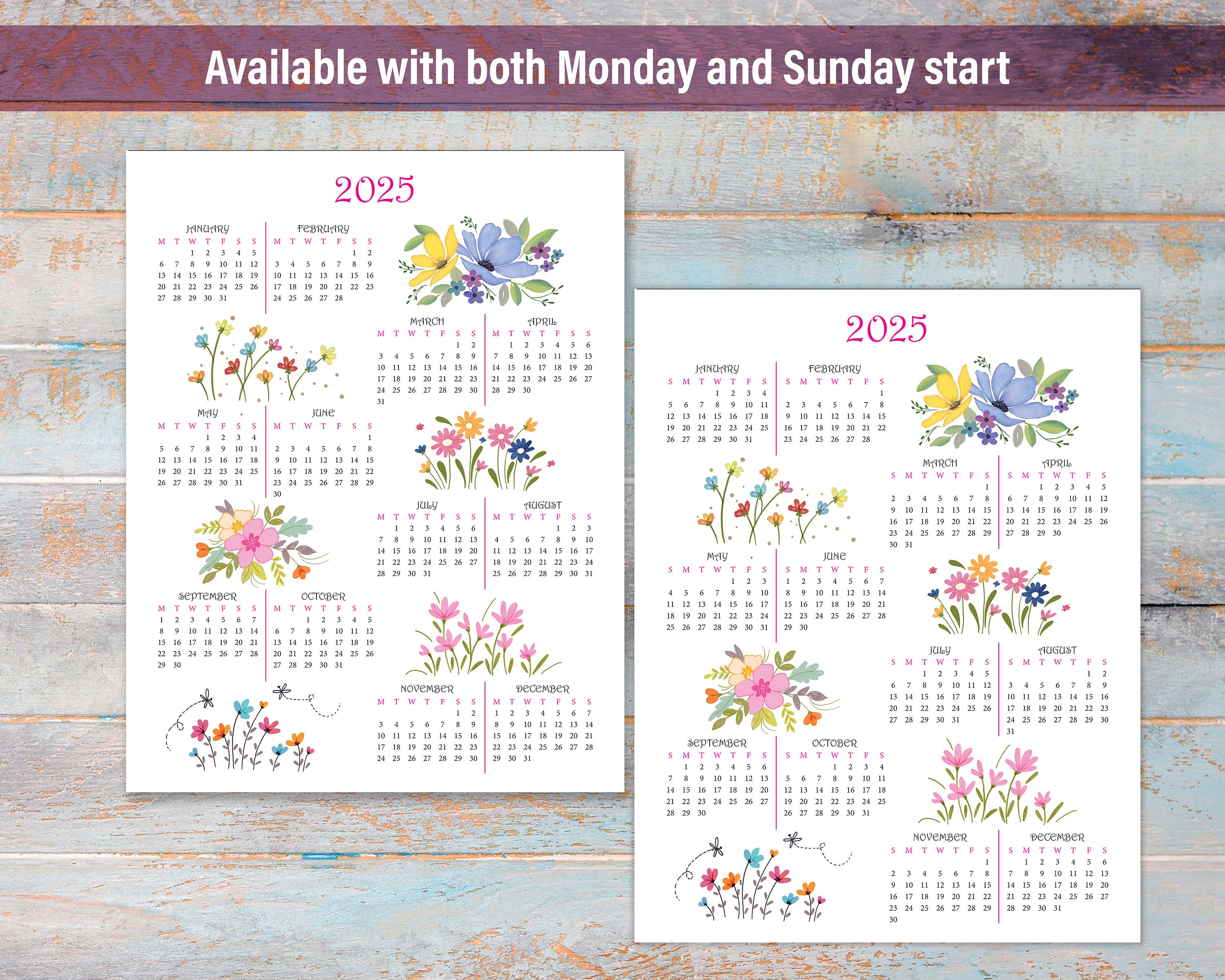 2025 Year Calendar Printable, 2025 Yearly Calendar, Desk Calendar ...