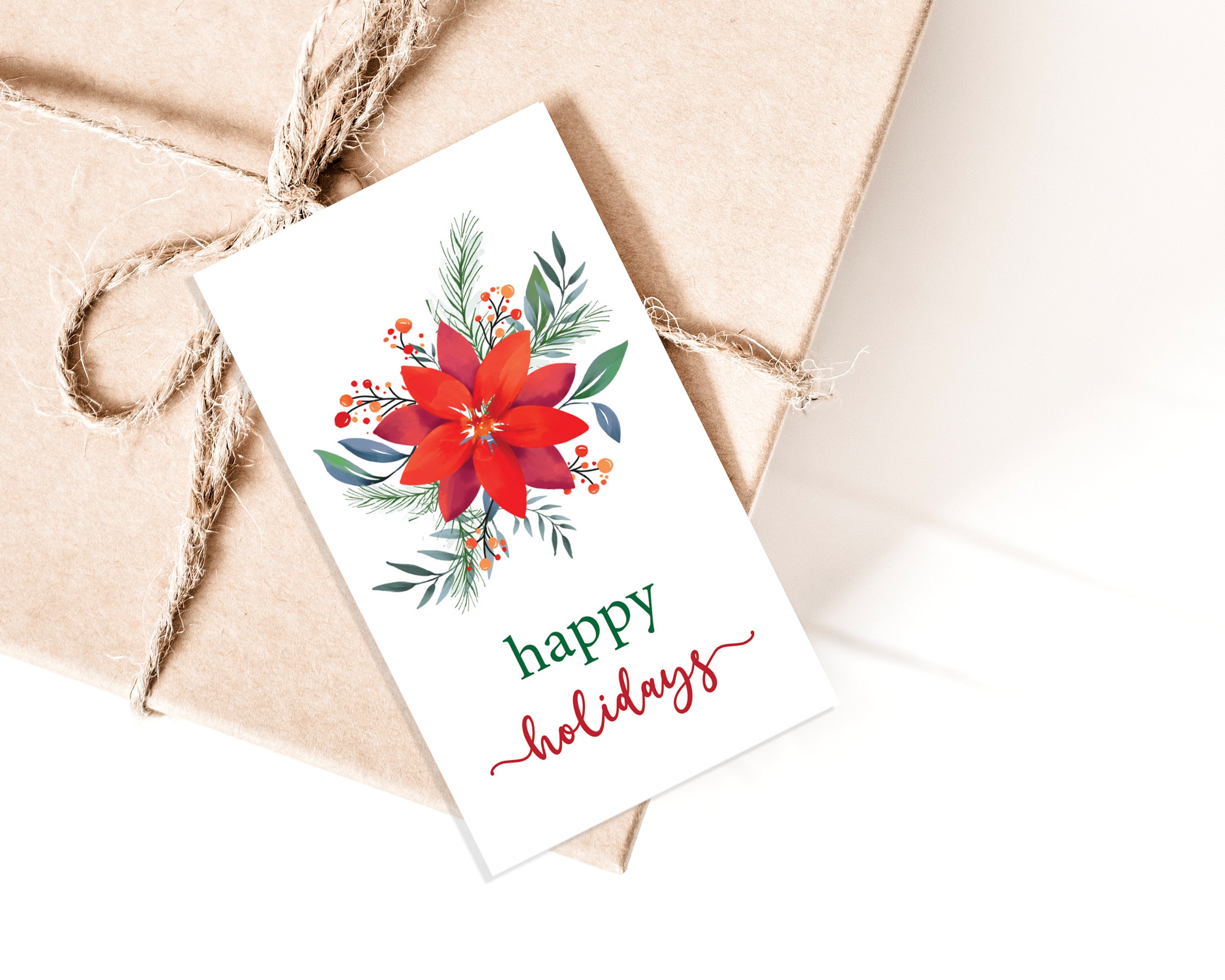Printable Happy Holidays Gift Tags, Christmas Poinsettia Gift Tag ...