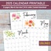2025 Calendar Printable Download, Watercolor Floral Monthly Calendar ...