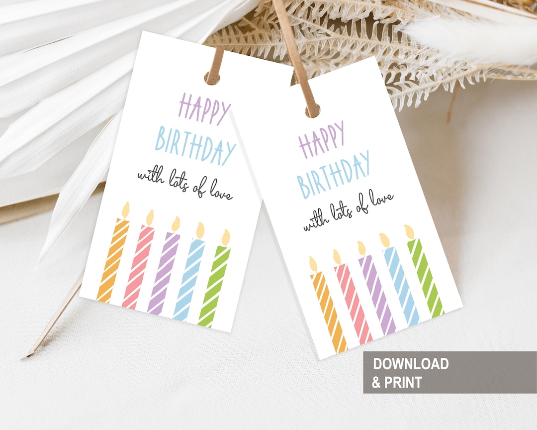 Birthday Candles Gift Tag Printable, Happy Birthday Favor Tag, Birthday ...