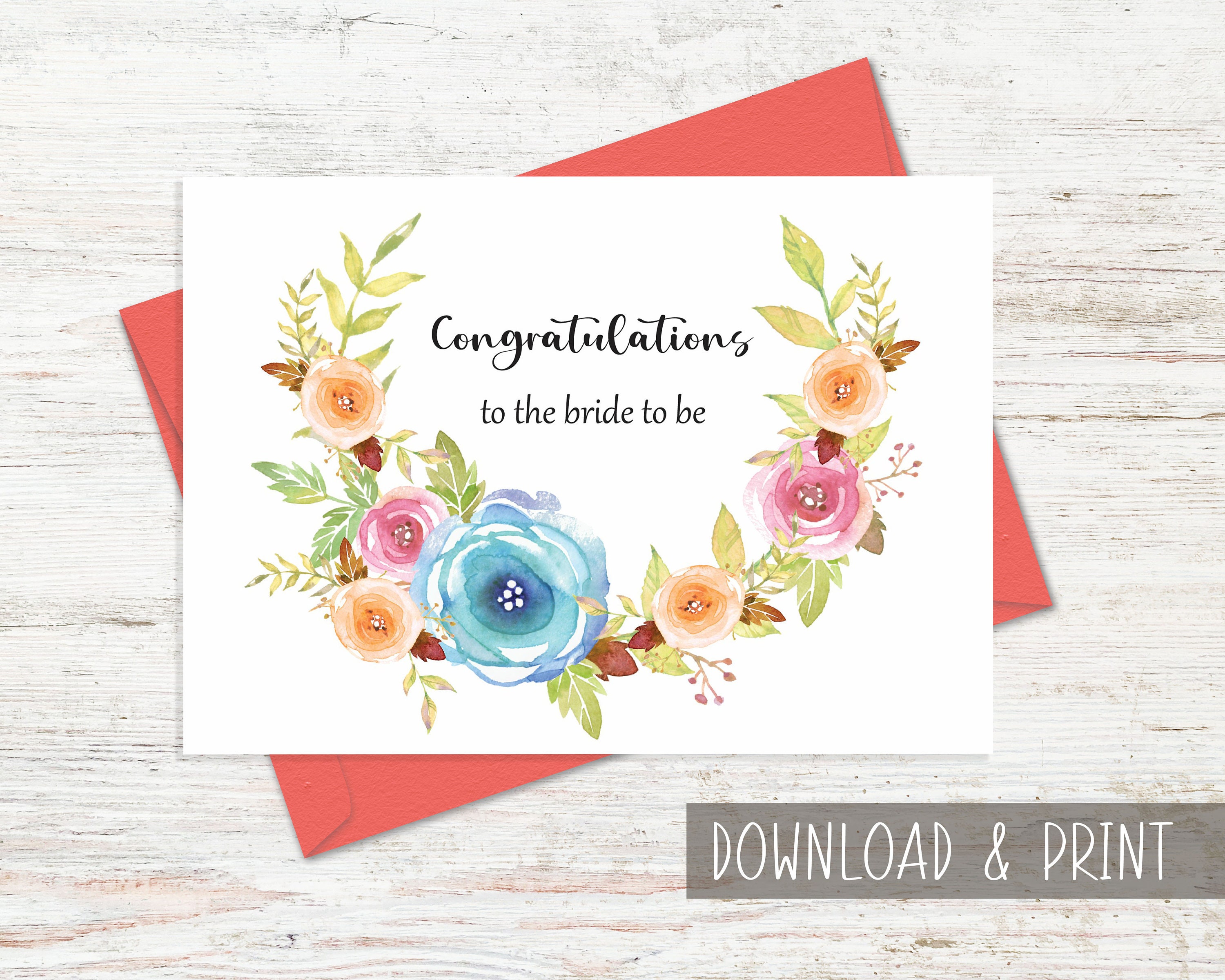 Bridal Shower Card Printable, Congratulations to Bride Card, Printable ...