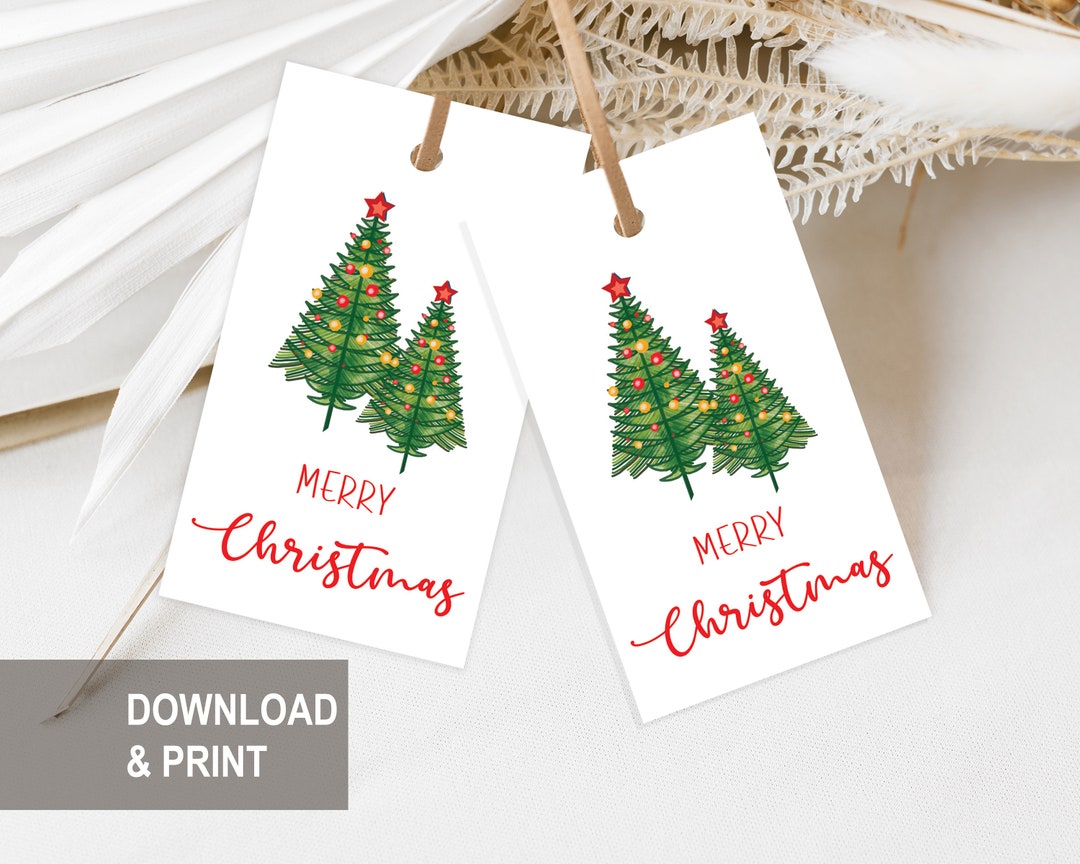 Printable Christmas Tree Gift Tag, Merry Christmas Gift Tag Printable ...
