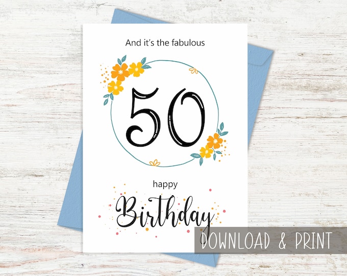 PRINTABLE 50th Birthday Card Birthday Card Printable Instant Download ...