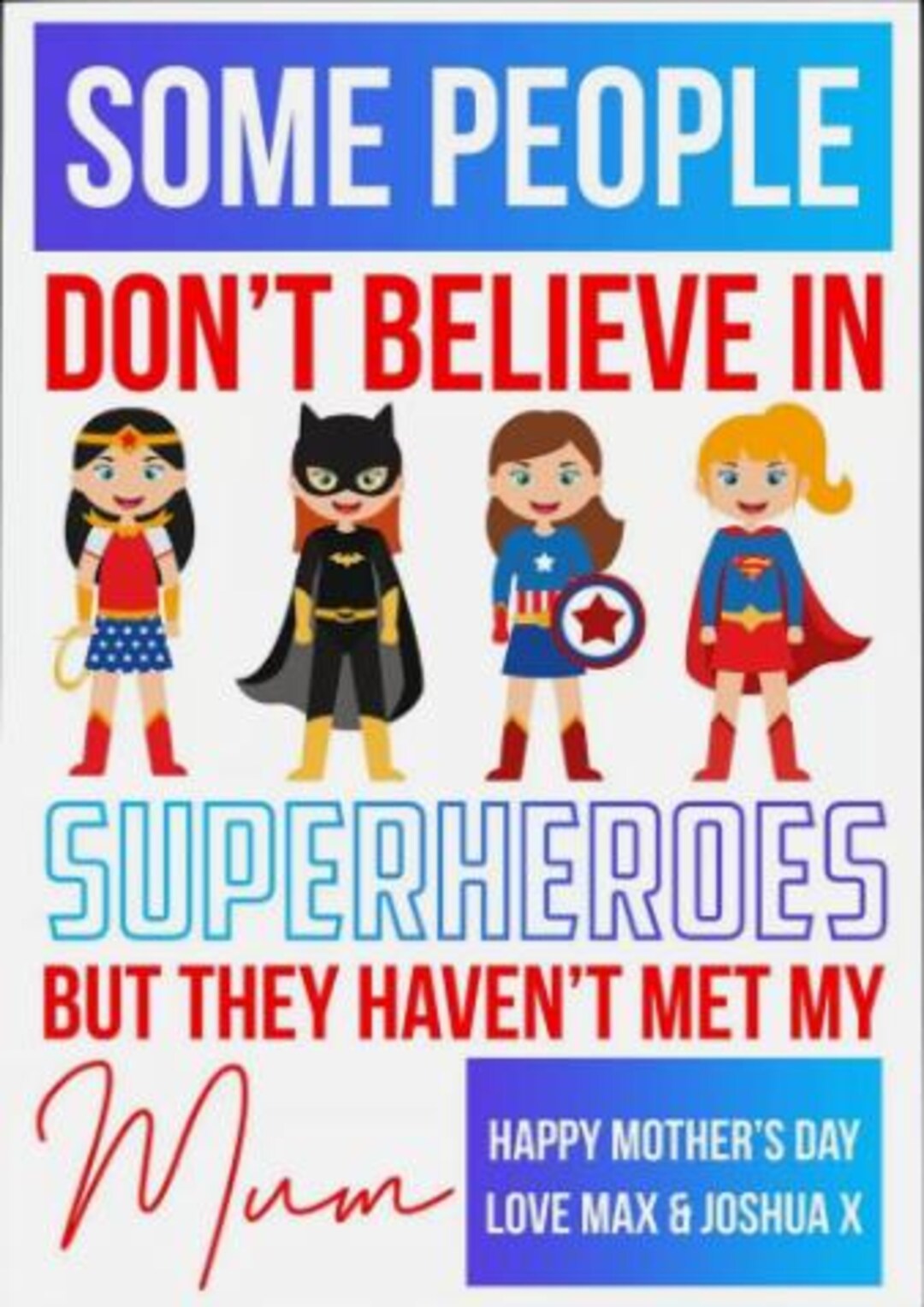 Personalised Super Hero Mum Gift Print Mothers Day Gift From Son ...