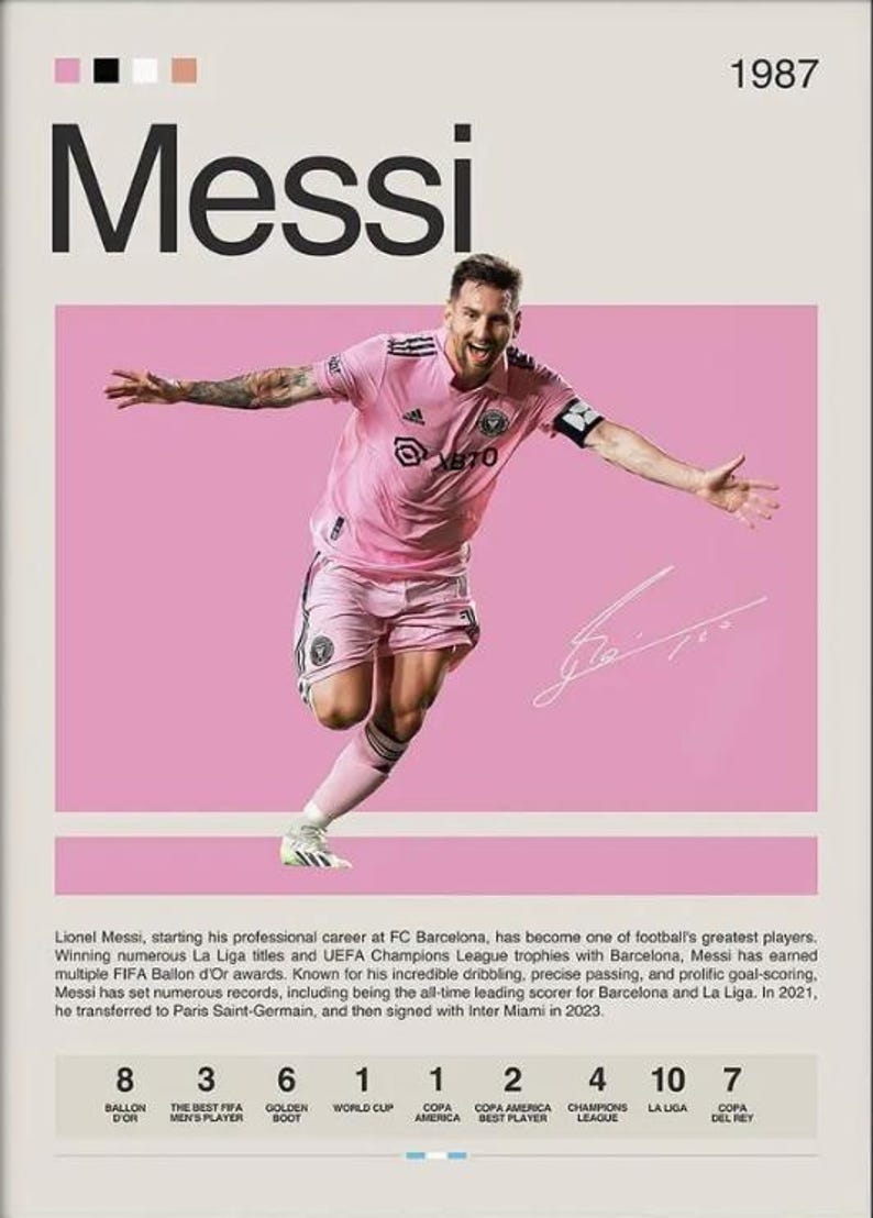 Lionel Messi Poster, Inter Miami Soccer Print Poster - Etsy