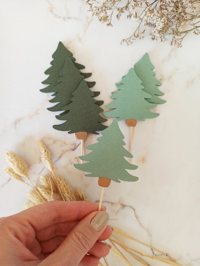 Christmas Tree Cupcake Toppers, Green Tree Cupcake Toppers, Birthday ...