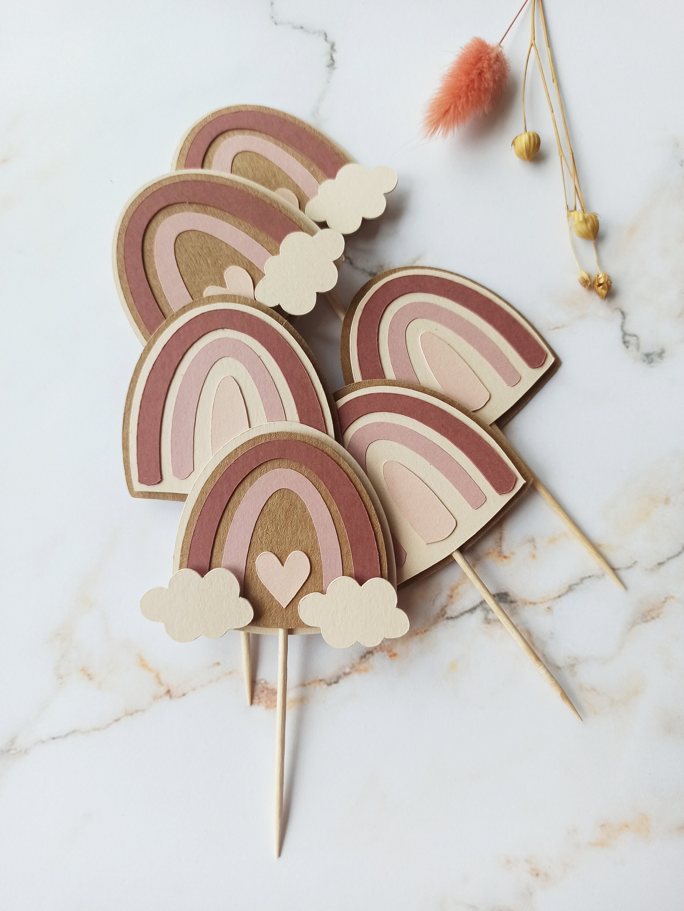 Boho Rainbow Cupcake Toppers Natural Colors Birthday Decoration - Set ...