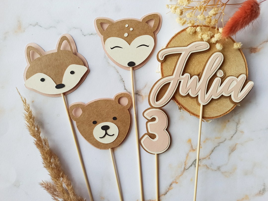 Customizable Forest Animals Pink Cake Decorations - Perfect for a ...