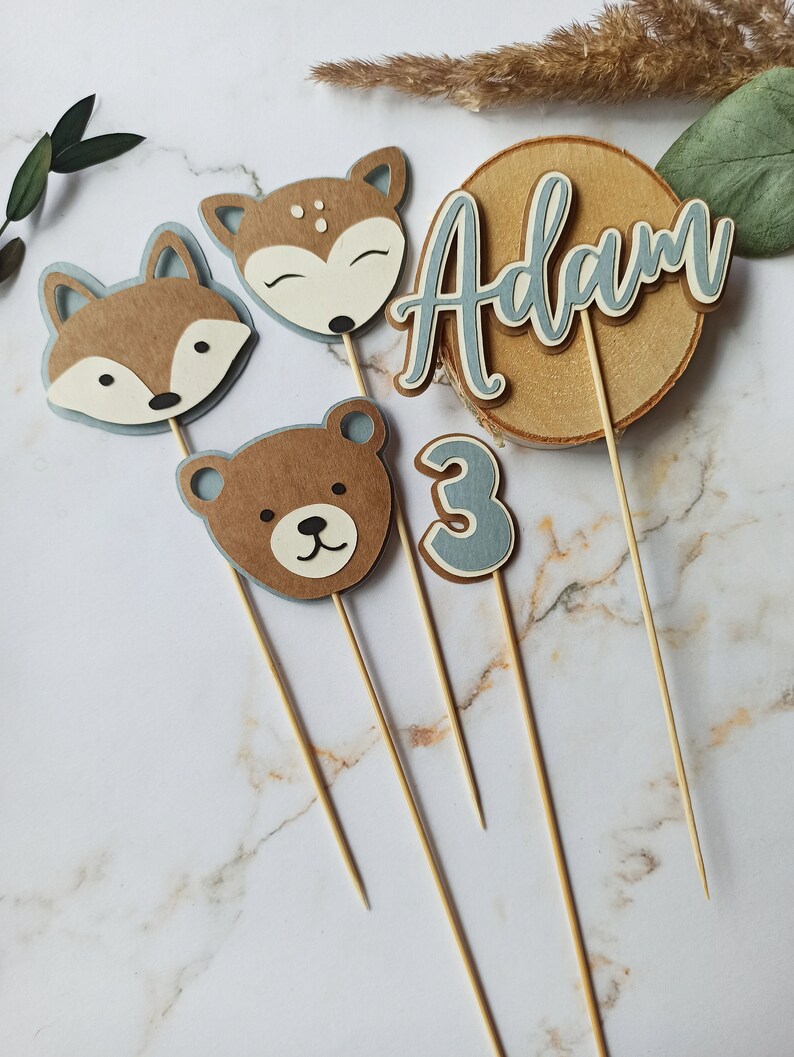 Customizable Forest Animals Blue Cake Decorations - Perfect for a ...