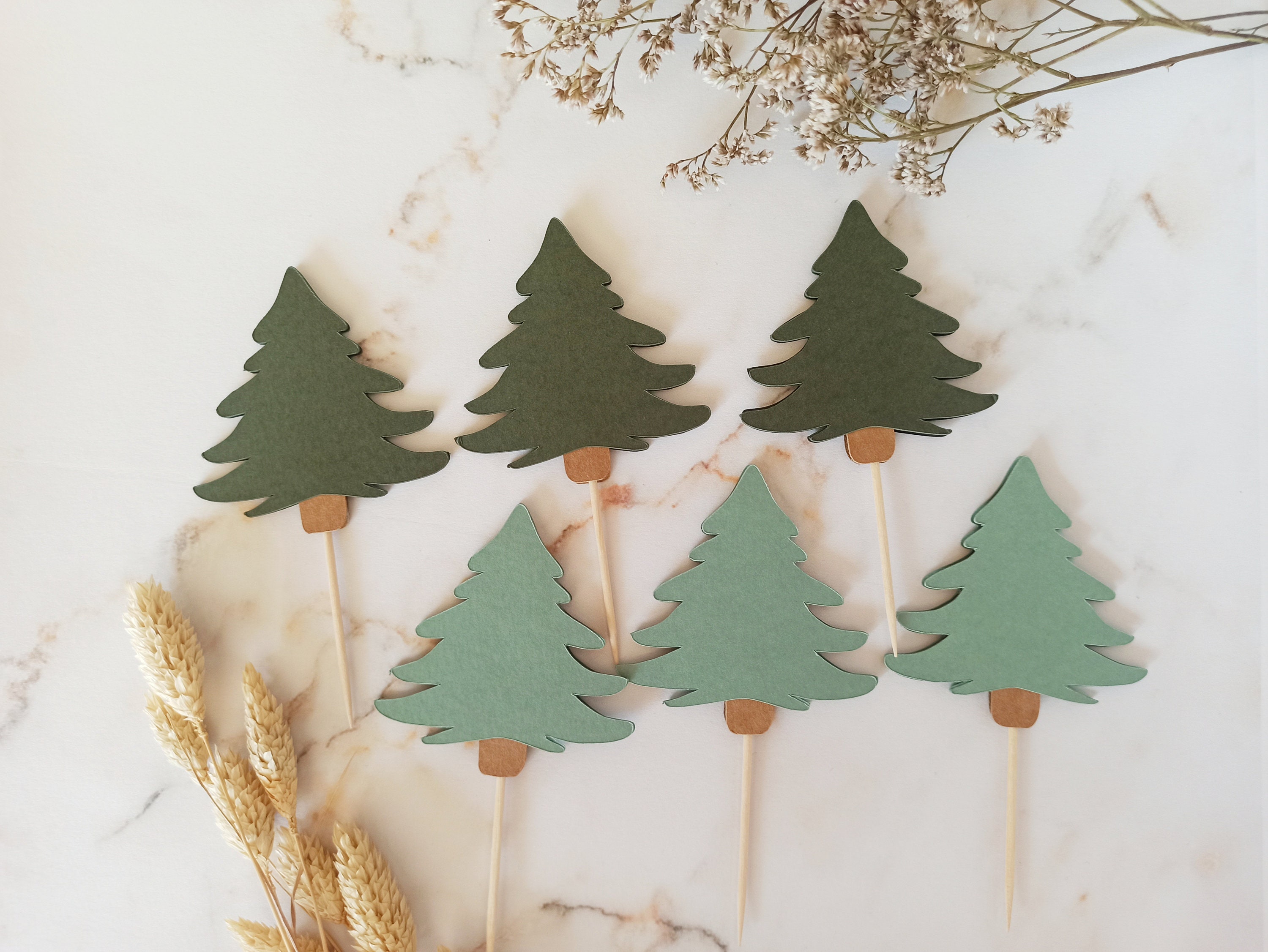 Christmas Tree Cupcake Toppers, Green Tree Cupcake Toppers, Birthday ...
