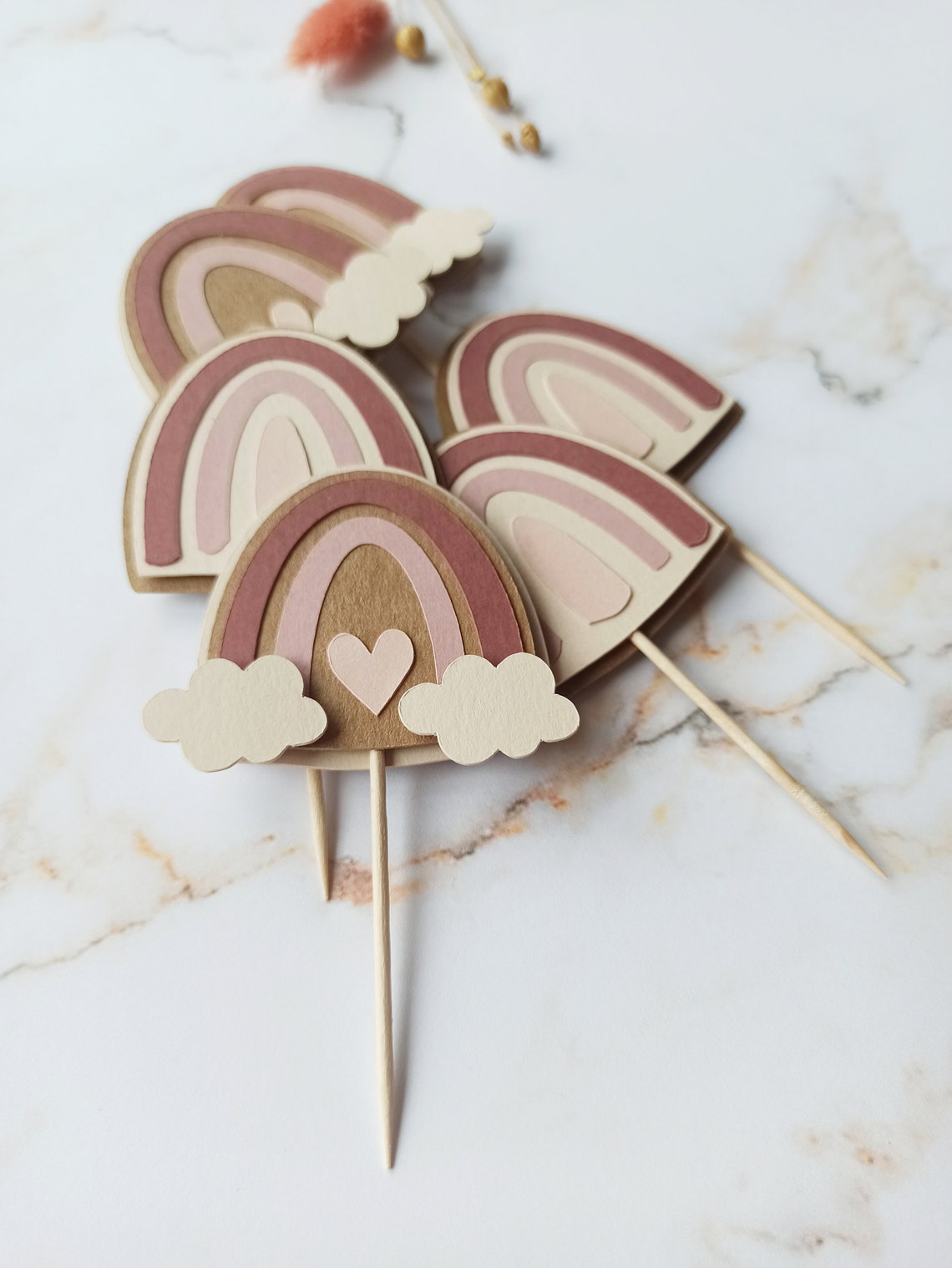 Boho Rainbow Cupcake Toppers Natural Colors Birthday - Etsy