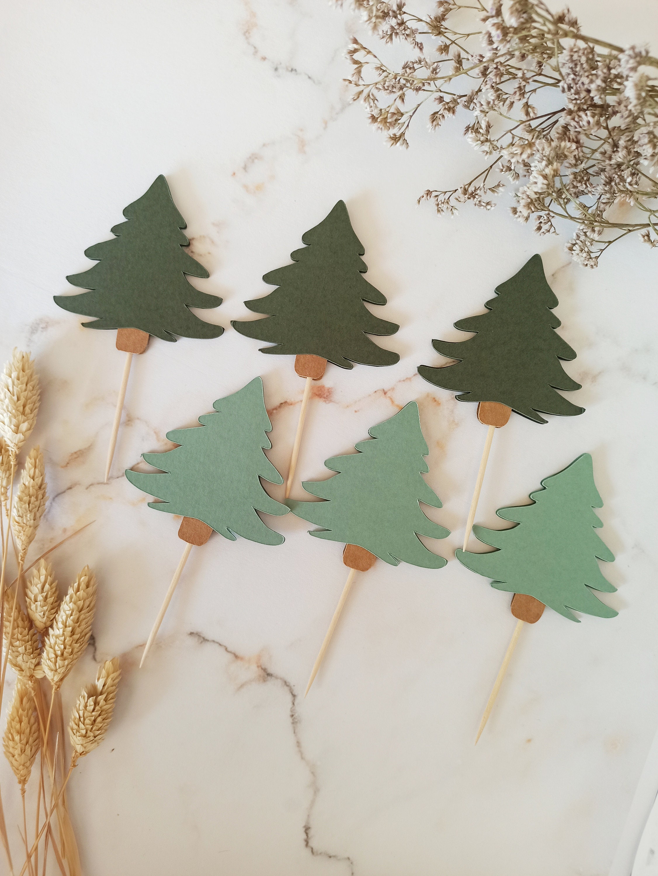Christmas Tree Cupcake Toppers, Green Tree Cupcake Toppers, Birthday ...