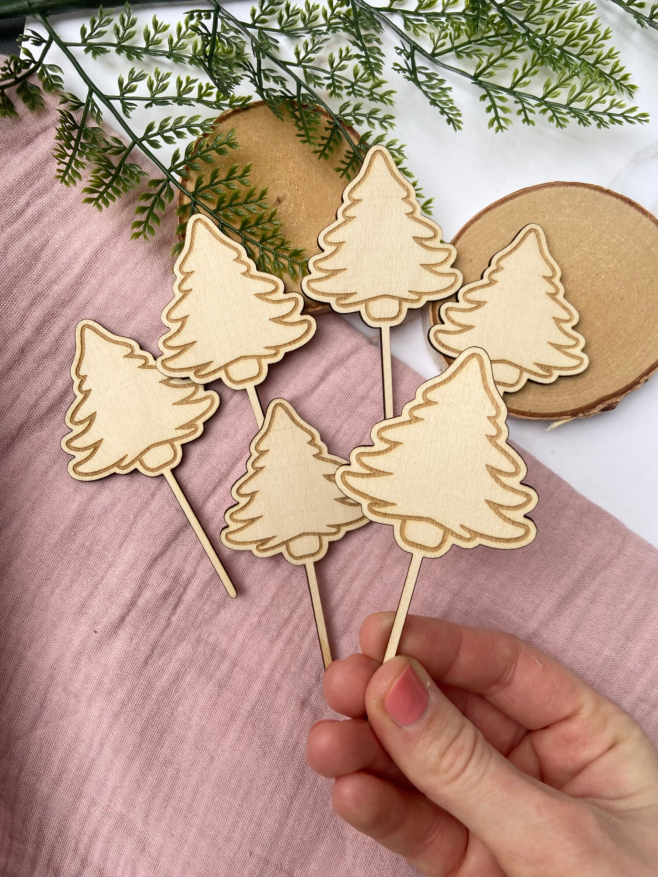 Wooden Pine Tree Cupcake Toppers Forest-themed Party Decor Set of 6 - Etsy