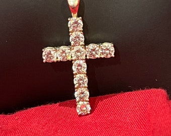 Vintage Style Cross Dancing Stone Pendant Necklace 925 Sterling Silver ...