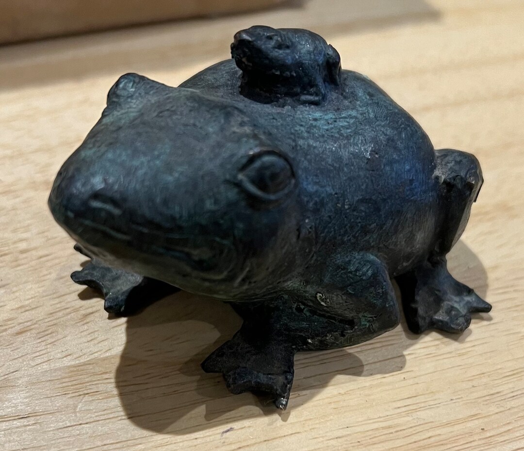 Japanese Bronze Pond Frog With Baby on Its Back Symbolising an Omen of ...