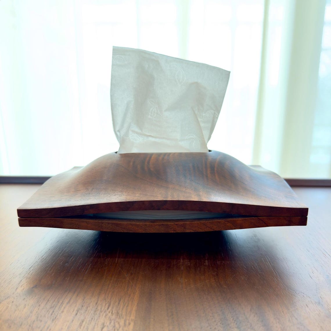 Sculptural Walnut Tissue Box Cover | Wooden Napkin Holder With Magnetic ...