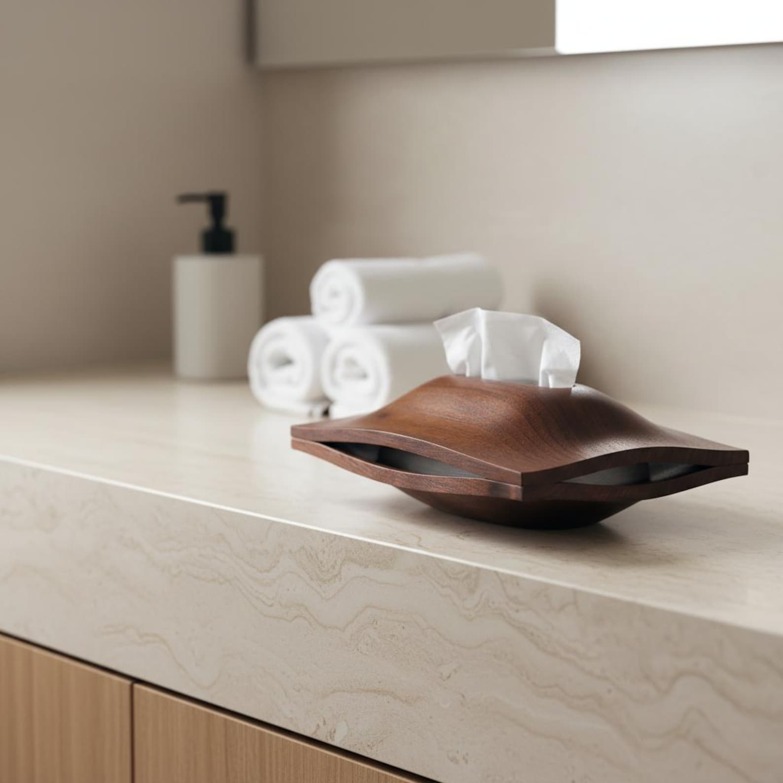 Sculptural Walnut Tissue Box Cover | Wooden Napkin Holder With Magnetic ...