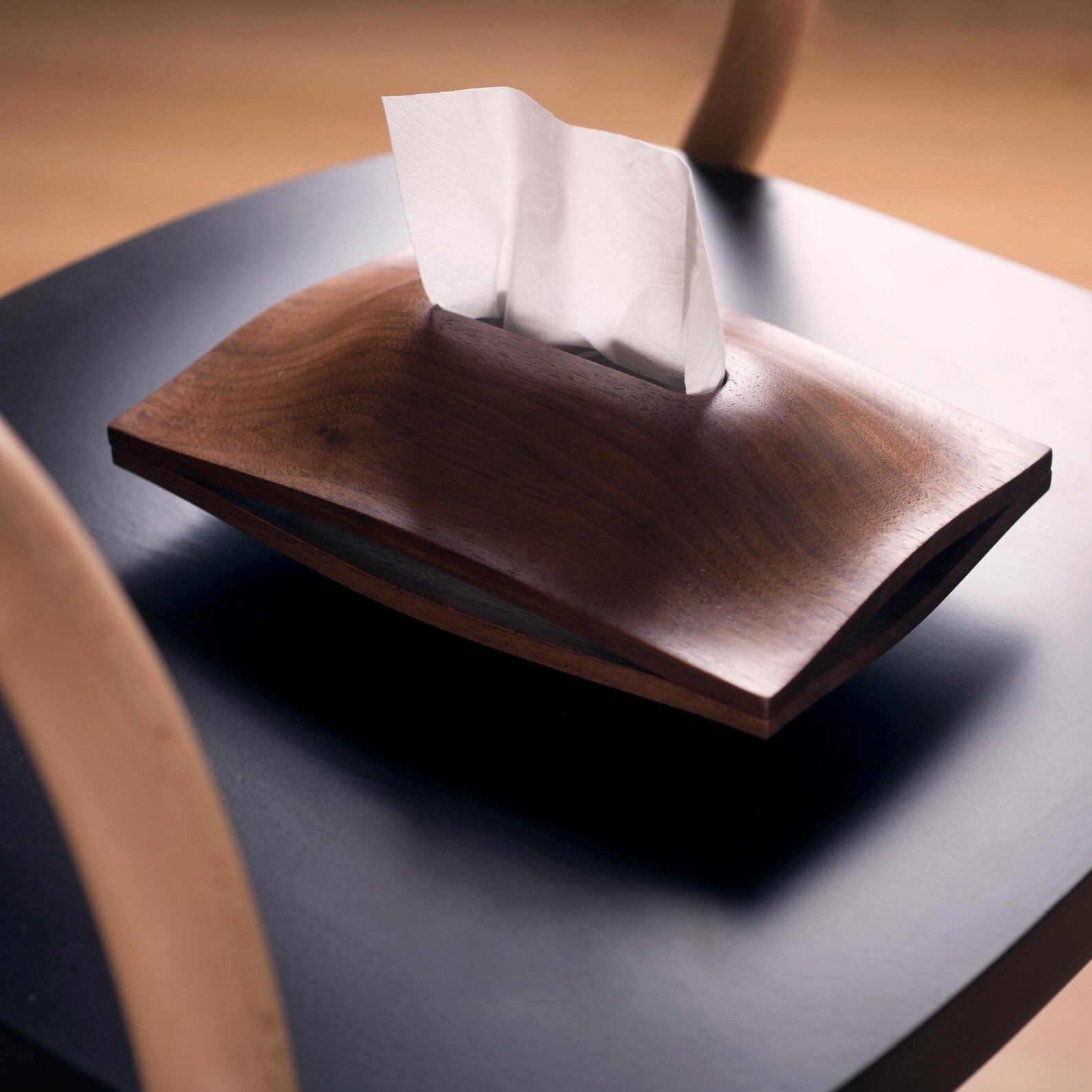 Sculptural Walnut Tissue Box Cover | Wooden Napkin Holder With Magnetic ...
