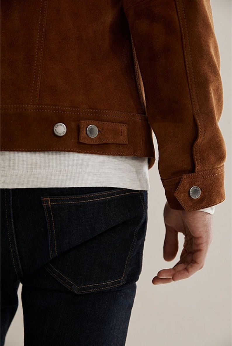 Men Suede Trucker Jacket, Real Suede Leather Scully Western Shirt, Tan ...