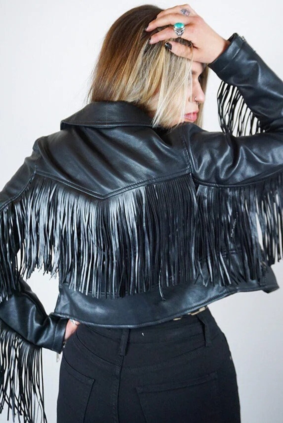 Handmade Black Leather Fringe Jacket: Women's Western Style Sheepskin ...